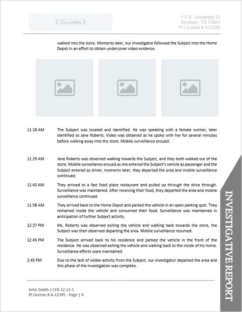 Private Investigator Surveillance Report Template 7 Templates Example Templates Example