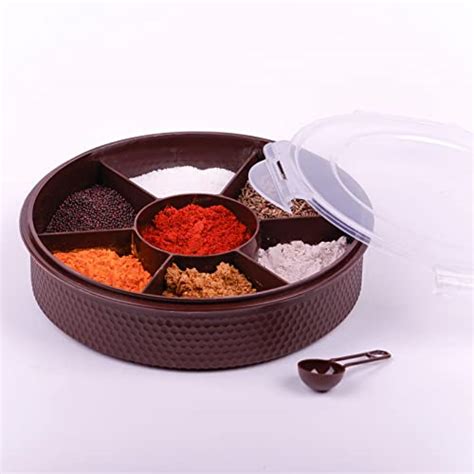 Clazkit Plastic Round 7 Sections Multipurpose Masala Rangoli Dabba Box Set Spice Box Set