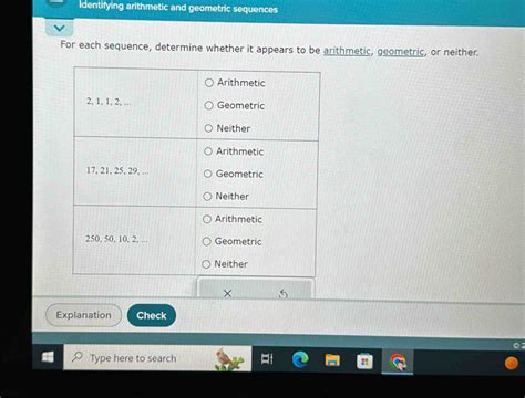 solved identifying arithmetic and geometric sequences for each