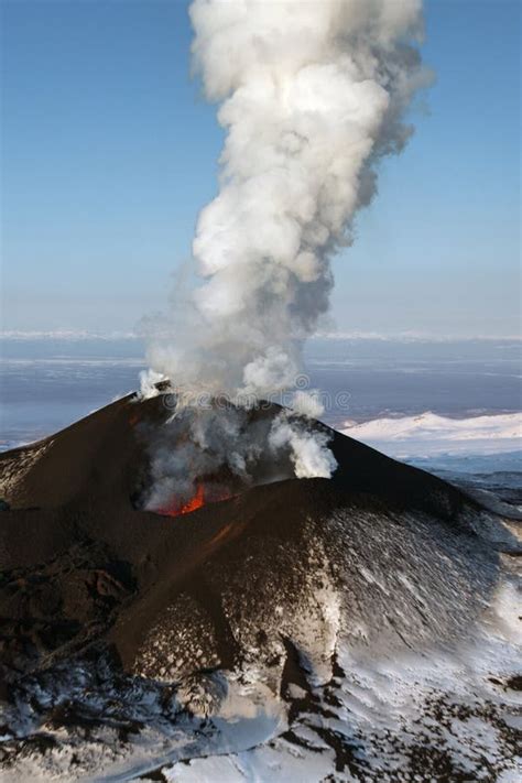 Landscape Of Kamchatka Eruption Volcano Effusion From The Crater