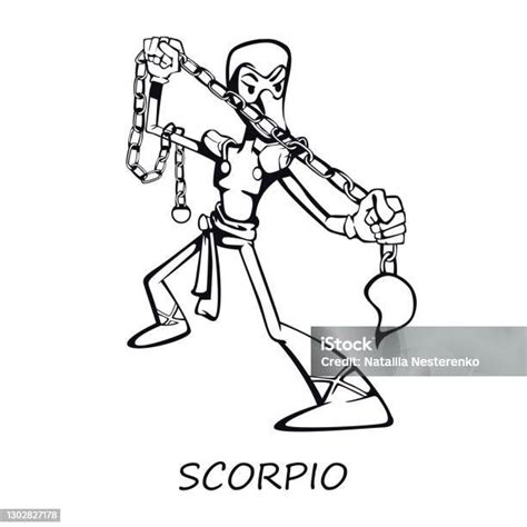 전갈 자리 조디악 기호 사람 개요 만화 벡터 일러스트 점성술 심볼 특성 상업용 애니메이션 인쇄 설계에 2d 문자 템플릿을 사용할 준비가 되었습니다 고립 된 만화 영웅 가공의