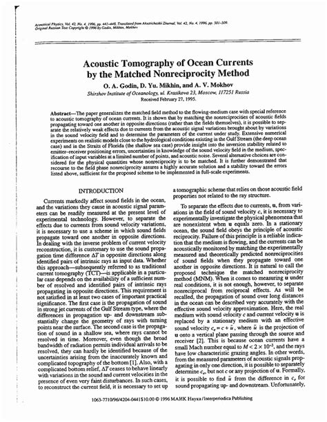 Pdf Acoustic Tomography Of Ocean Currents By The Matched