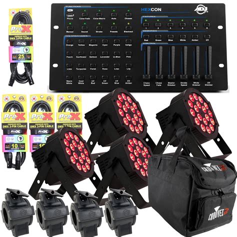 Adj 18p Hex Par X 4 Hex Dmx Controller Cables Bundles Bag