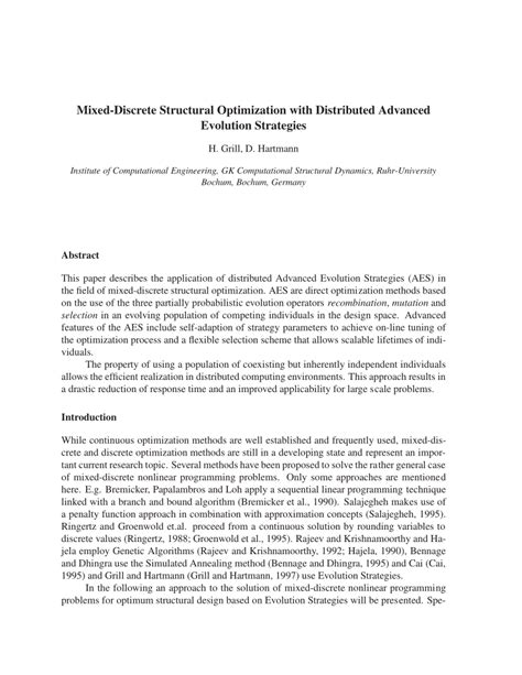 Pdf Mixed Discrete Structural Optimization With Distributed Advanced Evolution Strategies
