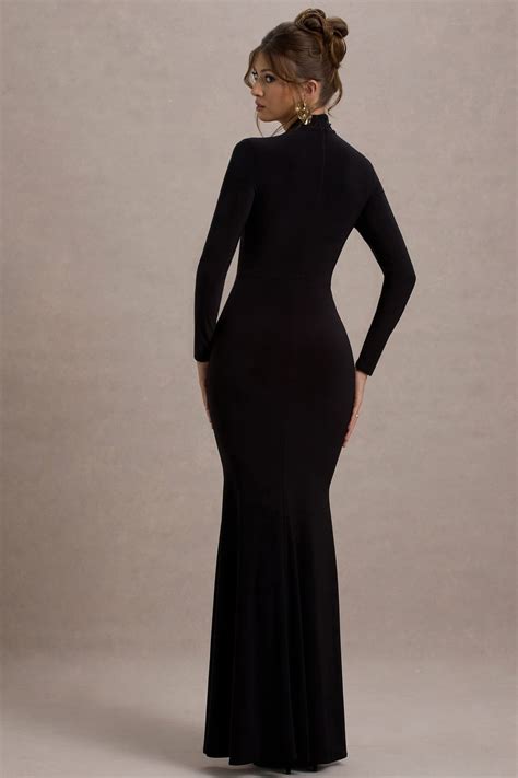 Tova Black High Neck Long Sleeve Maxi Dress Club L London Ca