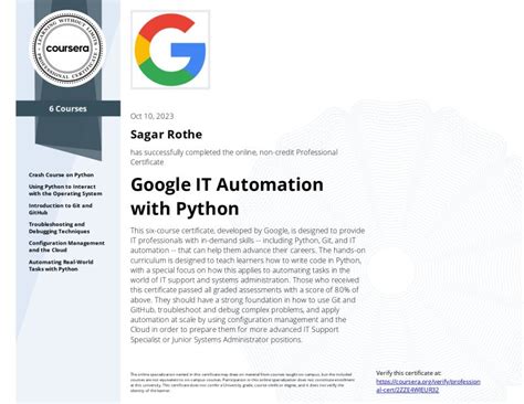 completed python automation course on coursera sagar rothe posted on