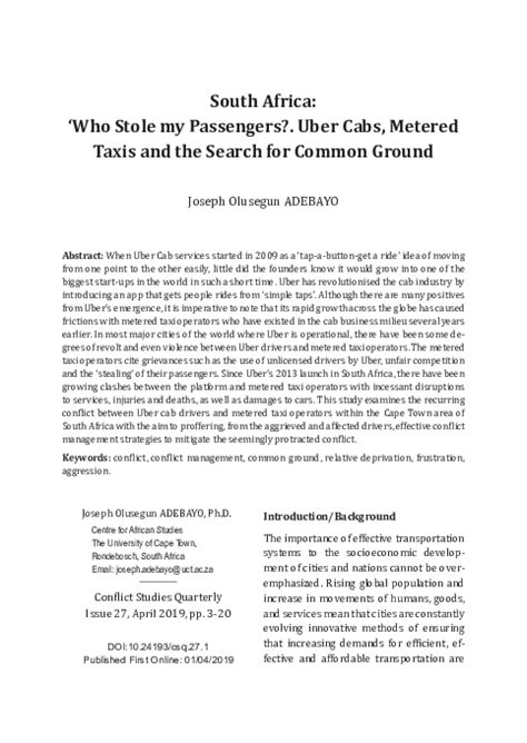 Pdf Uber Cabs Metered Taxis And The Search For Common Ground20190529