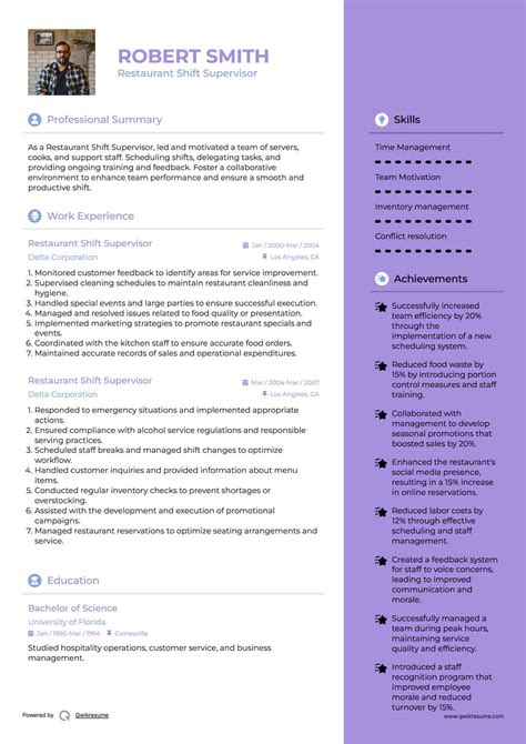 10 Restaurant Shift Supervisor Resume Samples And Templates For 2025
