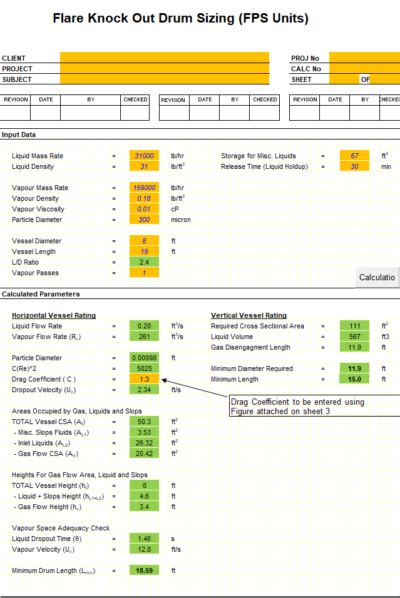 Flare Knock Out Drum Excel Calculation Template