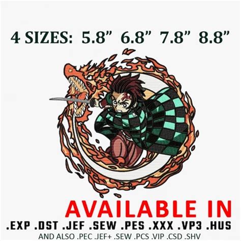 Tanjiro Fire Breathing Embroidery Design Anime Shirt Desig Inspire