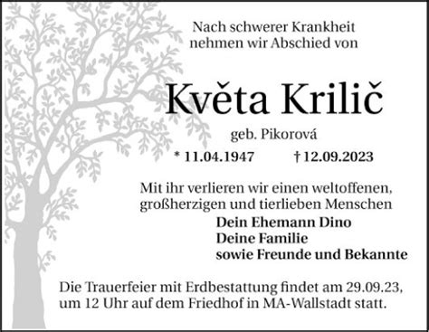 Traueranzeigen Von Kveta Krilic Trauerportal Ihrer Tageszeitung