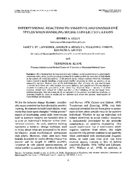 Pdf Interpersonal Reactions To Assertive And Unassertive Styles When Handling Social Conflict