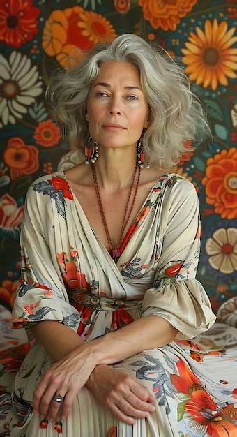 Premium Photo Curvy Middle Aged Woman Model With Bohemian Maxi Dress