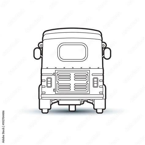 Black Outline Three Wheeler Back View Vector Cartoon Stock Vector
