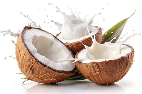 Splash Of White Milk Isolated On With Fresh Coconut Pieces White