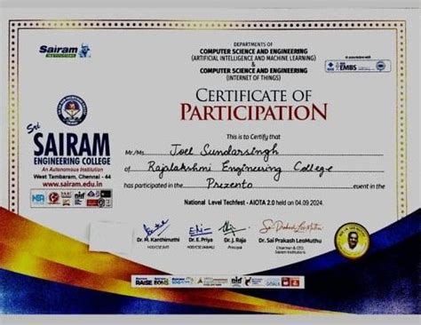 Joel Sundarsingh On Linkedin Techfest Participation Certification
