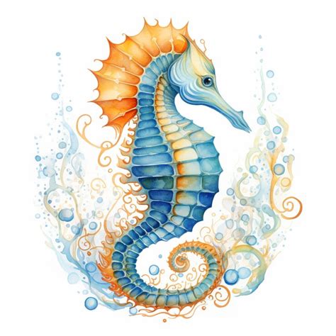 Premium Ai Image A Watercolor Illustration Of A Seahorse With A