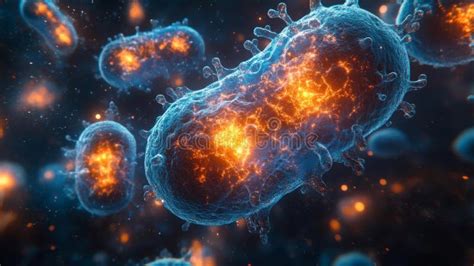 Microscopic Bacteria With Electric Bioluminescent Effect Stock Illustration Illustration Of