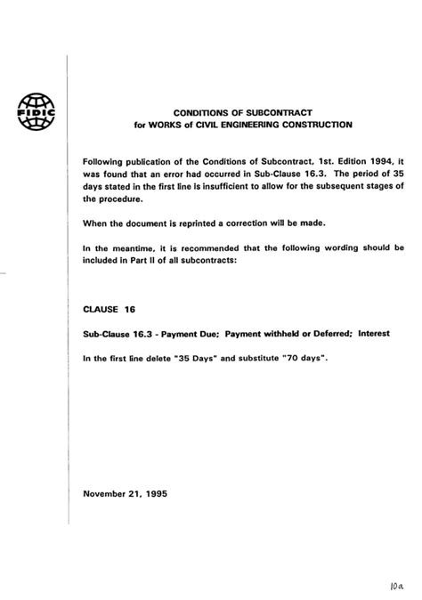 Fidic Conditions Of Subcontract Agreement Pdf