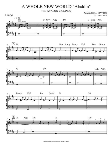 A Whole New World Aladdin Piano Pdf