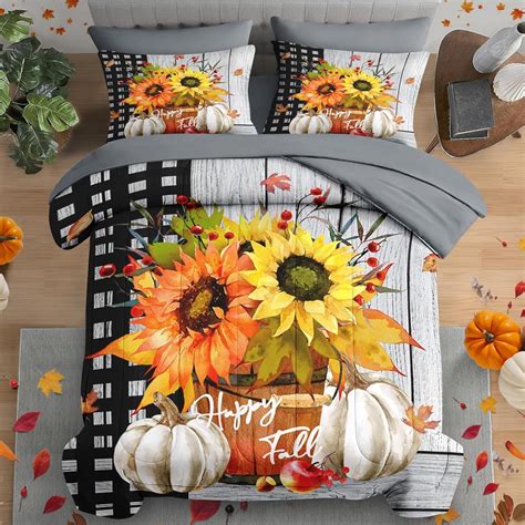 Pamnest Fall Comforter Set Queen Size Happy Thanksgiving 7