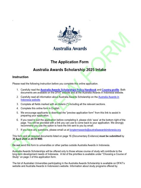 Preview Form Australia Awards Scholarships Application Form Phd And