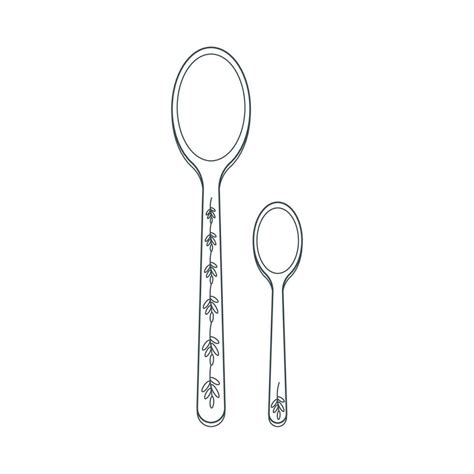 Dishes A Set Of Kitchen Spoons A Teaspoon A Tablespoon Line Art