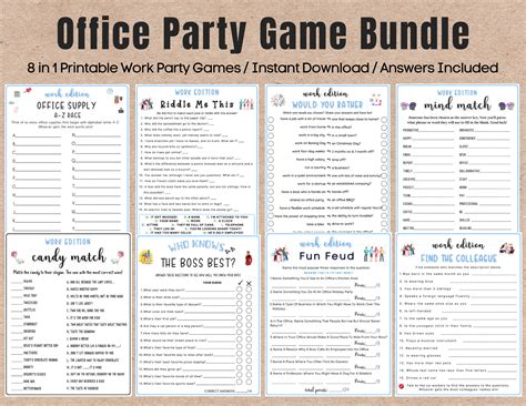 8 Office Party Printable Game Bundle Coworker Staff Games Fun Work