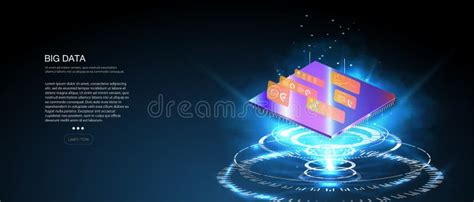 Microchip Processor With Lights On The Blue Background Quantum Computer Stock Vector