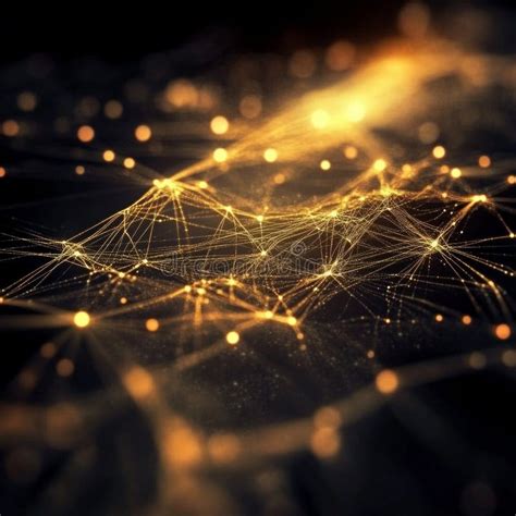 Glowing Network Of Golden Lines And Particles In Dark Abstract Design