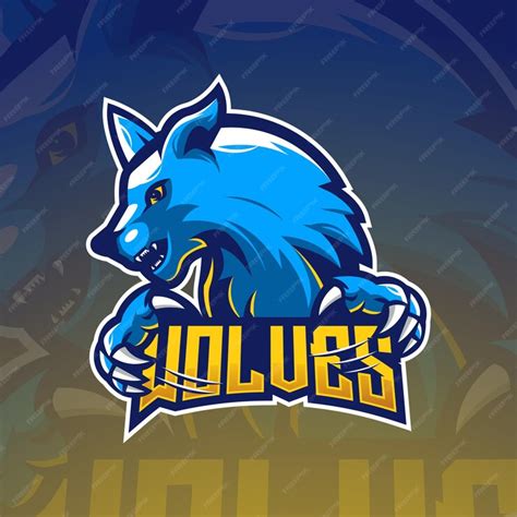 배지 엠블럼 및 티셔츠 인쇄를 위한 현대적인 일러스트레이션 개념 스타일을 갖춘 늑대 마스코트 로고 디자인 벡터입니다 E스포츠 게임 팀을 위한 늑대 그림 프리미엄 벡터