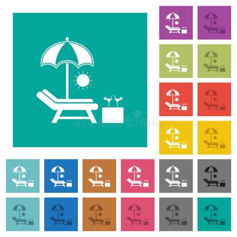 Beach Sunbed Umbrella Cocktail Square Flat Multi Colored Icons Stock