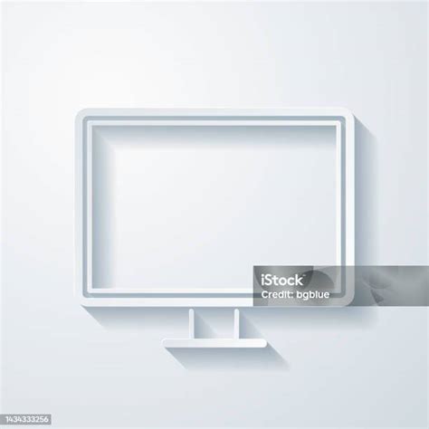 Écran Dordinateur Icône Avec Effet De Découpage De Papier Sur Fond Vierge Vecteurs Libres De