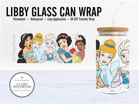 Disney Princess Libby Glass Can Wrap Full Cup Wrap 16oz Glass Can