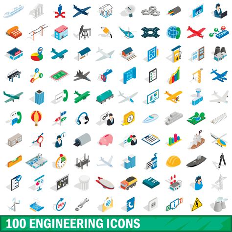 100 Engineering Icons Set Isometric 3d Style 8252950 Vector Art At