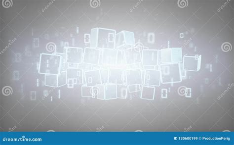 Cloud Of Blockchain Cube And Binary Data 3d Rendering Stock