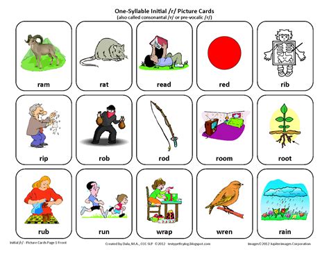 Testy Yet Trying Initial R Free Speech Therapy Articulation Picture Cards