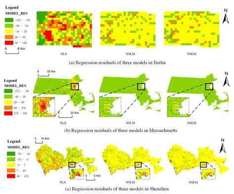 Spatial Distributions Of Residuals Of The Three Regression Models In