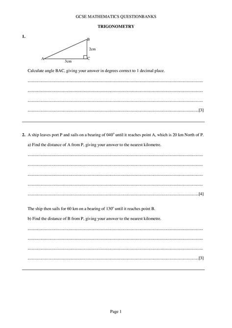 Trigonometry Questions Gcse Intermediate Maths Curriculum Press