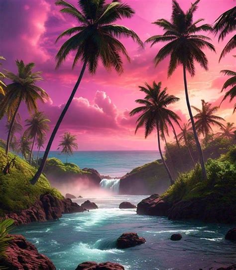 Pink Sky Pink Sky Tropical Background Beach Art