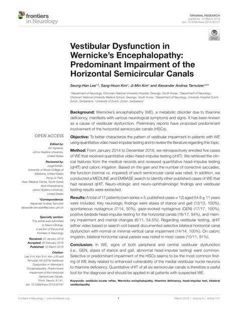 Pdf Vestibular Dysfunction In Wernickes Encephalopathy Predominant