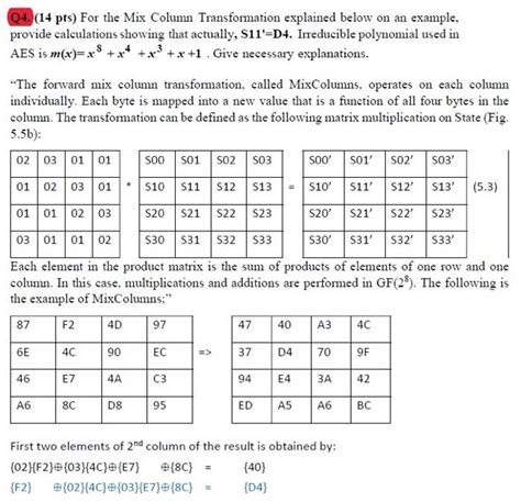 Solved Q4 14 Pts For The Mix Column Transformation