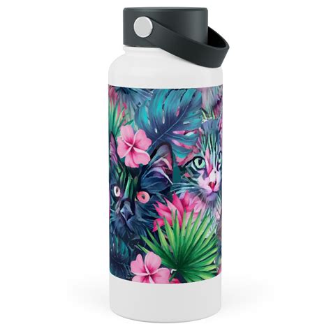Summer Floral Cats Multi Stainless Steel Wide Mouth Water Bottle