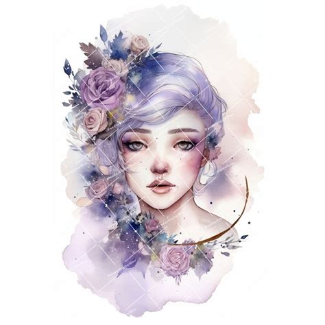 Watercolor Moon Pixie Clipart For Digital Invitations Digital Posters Scrapbook I Digital
