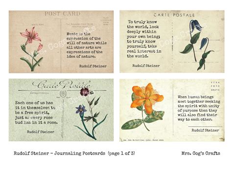 Rudolph Steiner Postcards Journal Prompts Printable Words Instant