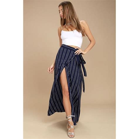 Whole Wide World Navy Blue Print Wrap Maxi Skirt 67 Liked On