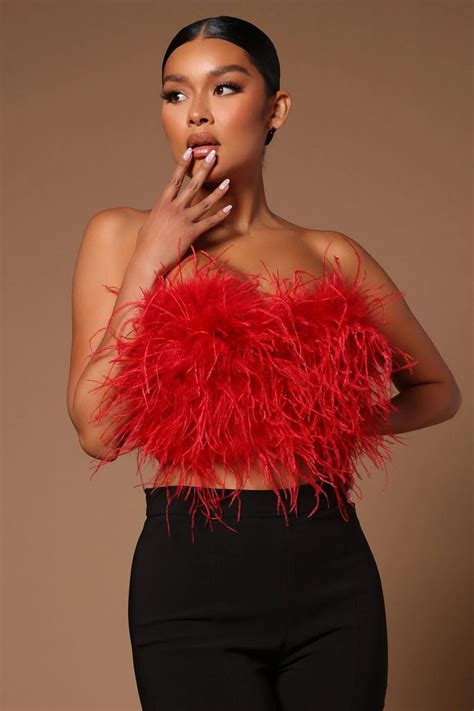Pin By Steve Anthony On Muriel Villera Feather Tops Red Fashion