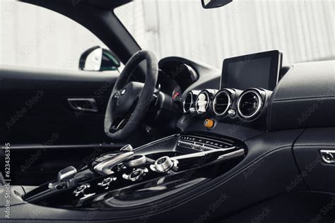 Modern Supercar Interior With The Leather Panel Sport Seats Multimedia And Digital Dashboard