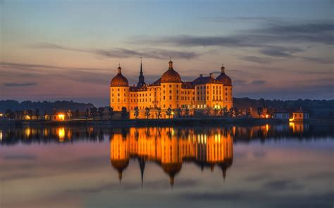 Mirrored Dusk Moritzburg Castle Germany Hd Wallpaper 2048x1281