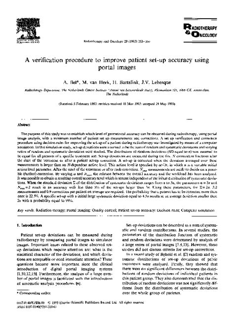 Pdf A Verification Procedure To Improve Patient Set Up Accuracy Using